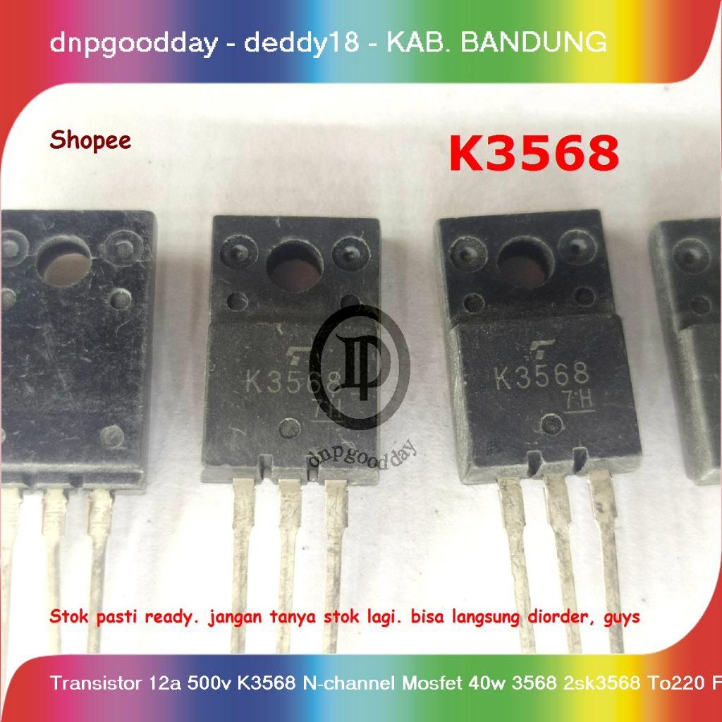 Jual Transistor 12a 500v K3568 N-channel Mosfet 40w 3568 2sk3568 T0220 ...