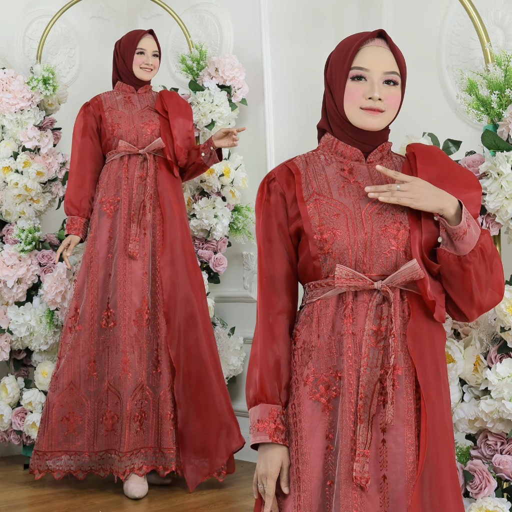 Jual ELDE 77 - Maxy Melinda Gamis Bahan Organza Lapis Velvet Full Kombi ...