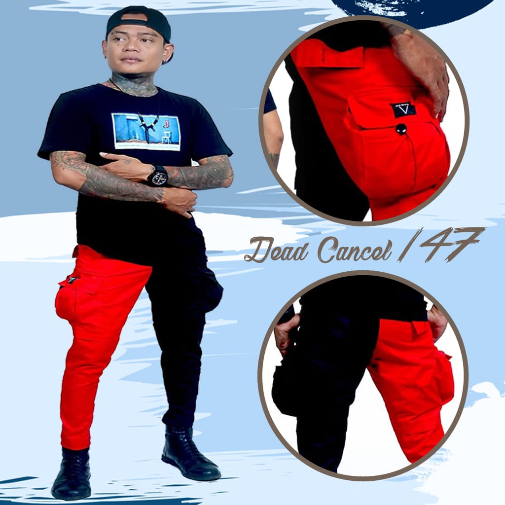 Jual CELANA PRIA PUNK WARNA MERAH DAN HITAM/ CARGO COWOK PANJANG MERAH ...