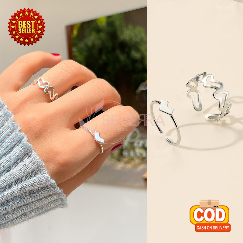 Jual Cincin Wanita Korea Style Model Love Silver Gaya Kekinian Aksesoris Perhiasan Aesthetic ...