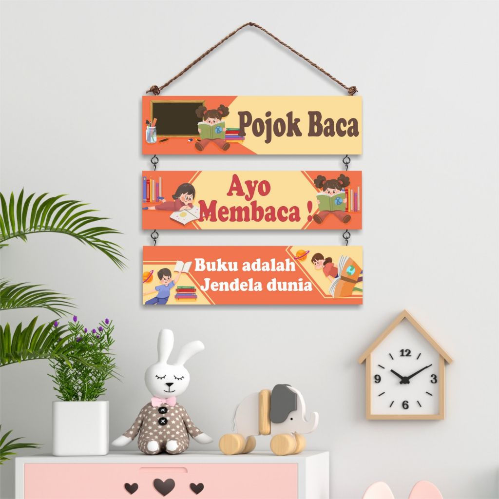 Jual L18Production Hiasan Dinding Poster Pajangan Wooden Wall Decor Susun Pojok Baca 30X8 Cm ...
