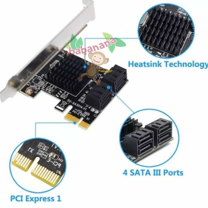 Jual Pcie sata 3.0 card 4 port hub splitter cabang expansion hdd internal | Shopee Indonesia