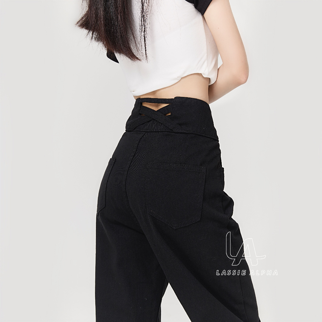 Jual Lassie Alpha J46 wanita hitam murni Jeans Celana Panjang HW Kulot ...