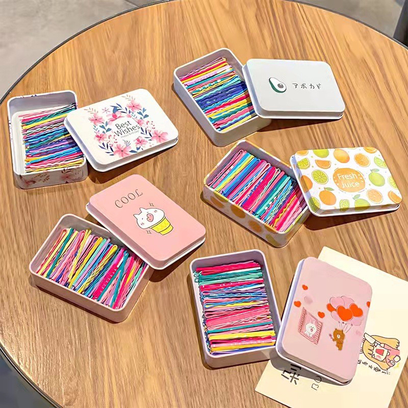 Jual bobby pin rambut warna warni jepitan poni isi 100pcs FREE TIN BOX ...