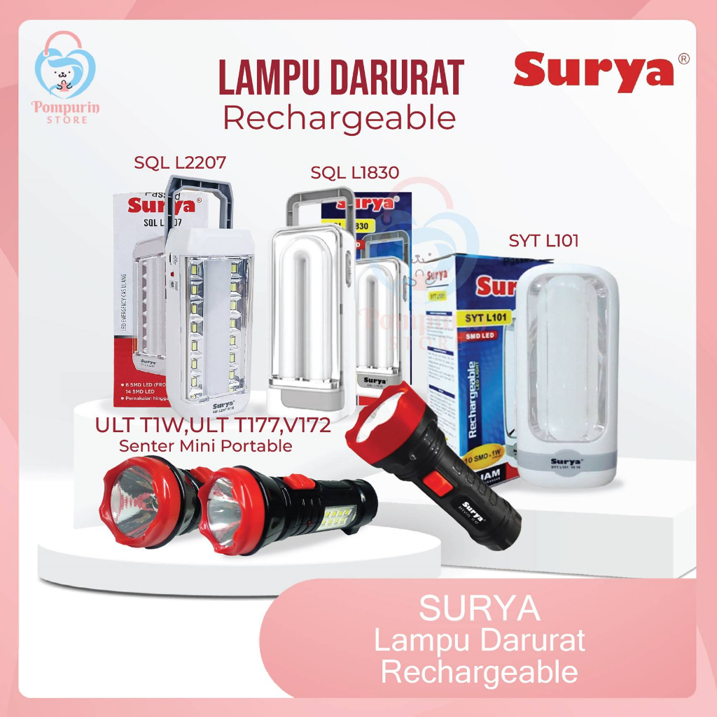 Jual SURYA Lampu Darurat Rechargeable SYT L101 SYT L015 / SQL 2207 / SQL L1830 / SYT L4W 3COB ...