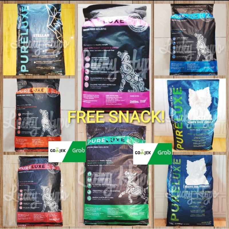 Jual GOJEK GRAB Pureluxe 9,98 kg 22 lbs Adult Senior Puppy Lamb Salmon Turkey White Dog | Shopee ...