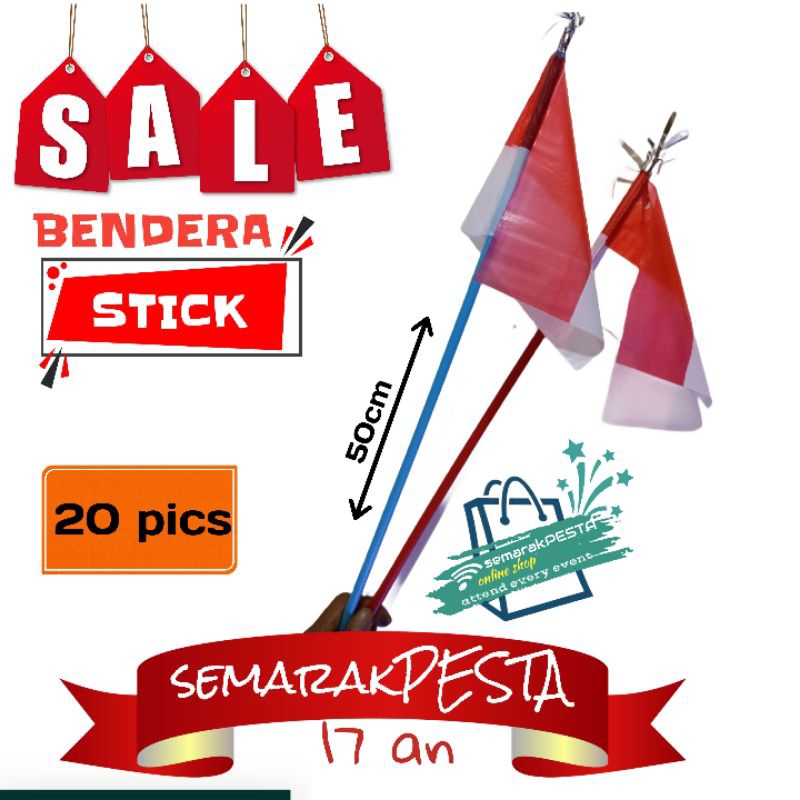 Jual (20 pics) bendera stick merah putih, bendera pluit, bendera ...