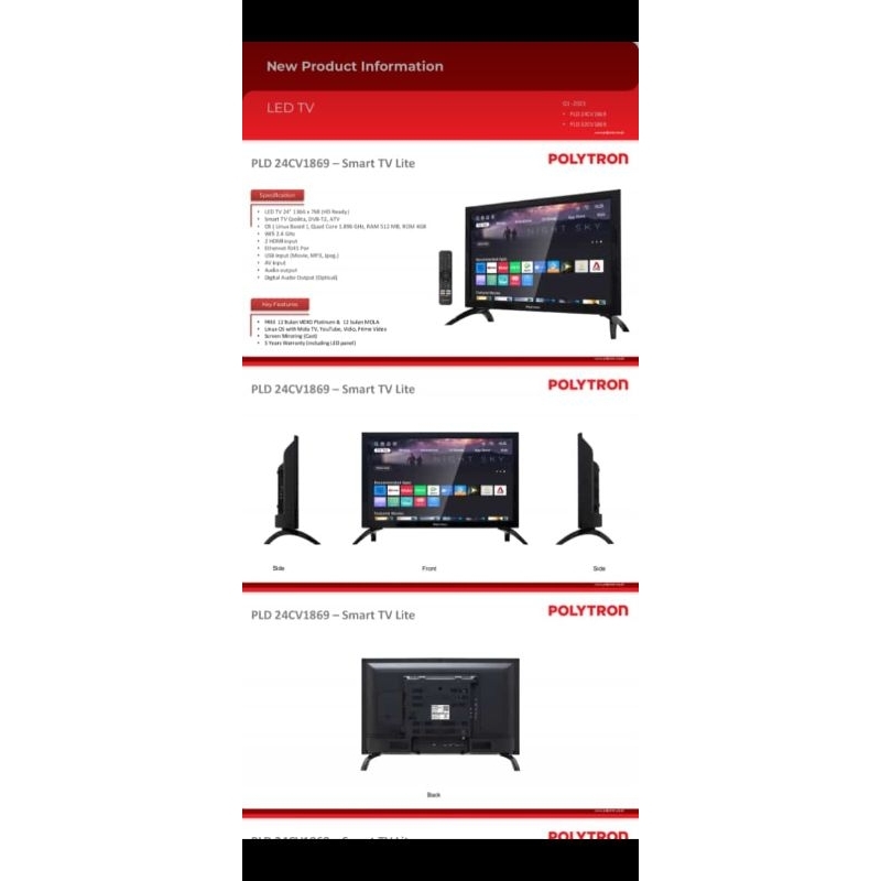 Jual POLYTRON TV LED SMART TV LITE 24 Inch PLD 24CV1869 | Shopee Indonesia