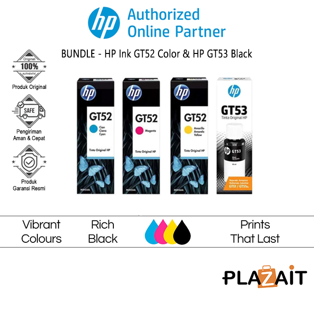 Jual HP Ink Bottle Bundle GT52 Color & HP GT53 Black Original | Shopee ...