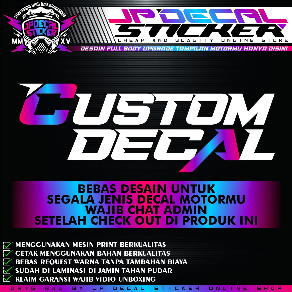 Jual CUSTOM DECAL SEGALA JENIS MOTOR BAHAN PREMIUM | Shopee Indonesia