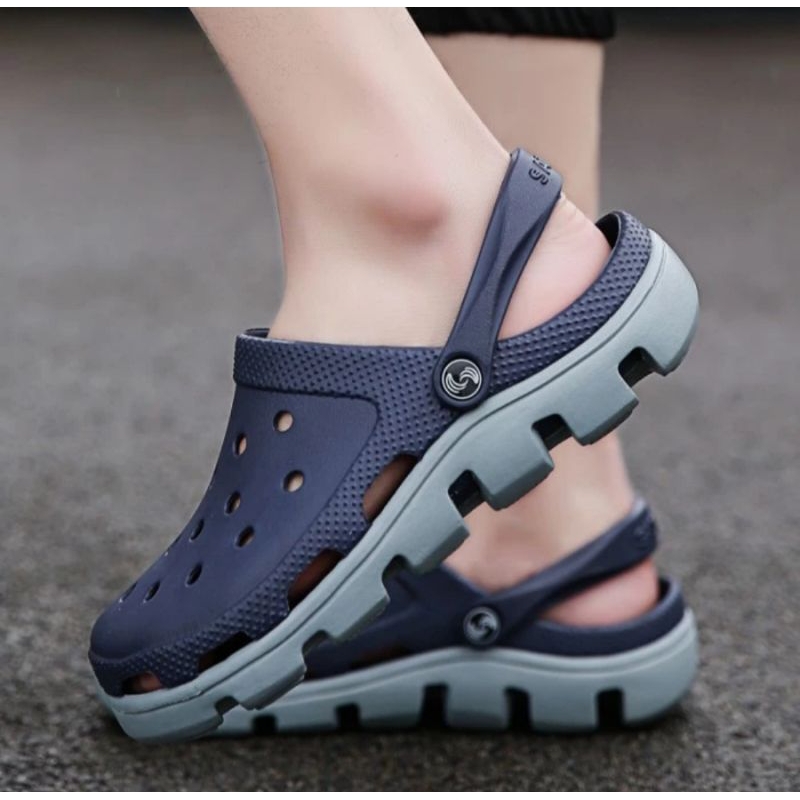 Jual Sandal Crocs Pria Wanita Original Duet Sport Clogs - Navy Grey 40 ...