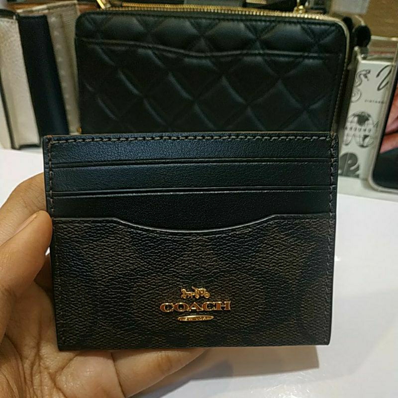 Jual coach card holder brown black | Shopee Indonesia