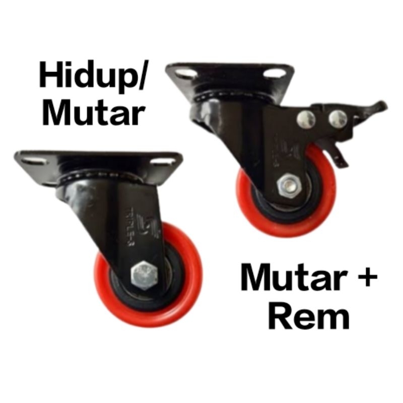 Jual Roda Troli Etalase 2inch Beban 80Kg Bahan Pvc Warna Merah Roda ...