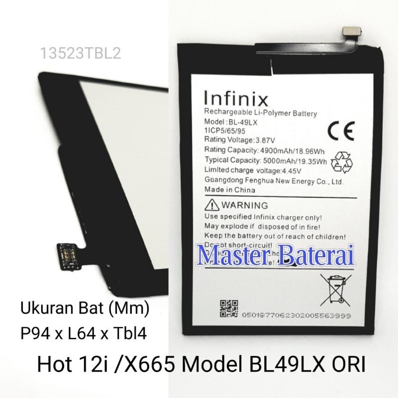 Jual Baterai Infinix Smart HD 12 Hot 12i X665 X6817 Kode Batrai BL49LX ...