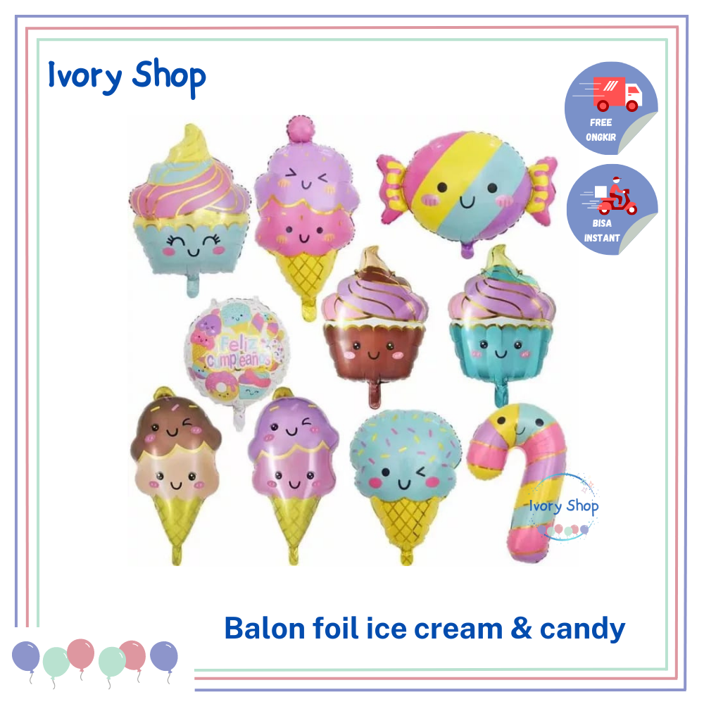 Jual Balon Foil Ice Cream Cone Cup Stick Permen Macaroon candy sweets ...
