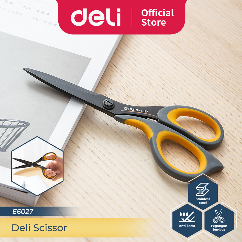 Jual Deli Scissor / Gunting Berlapis Teflon Besar/Kecil Anti Karat Desain Ergonomis E6027 E77757 ...