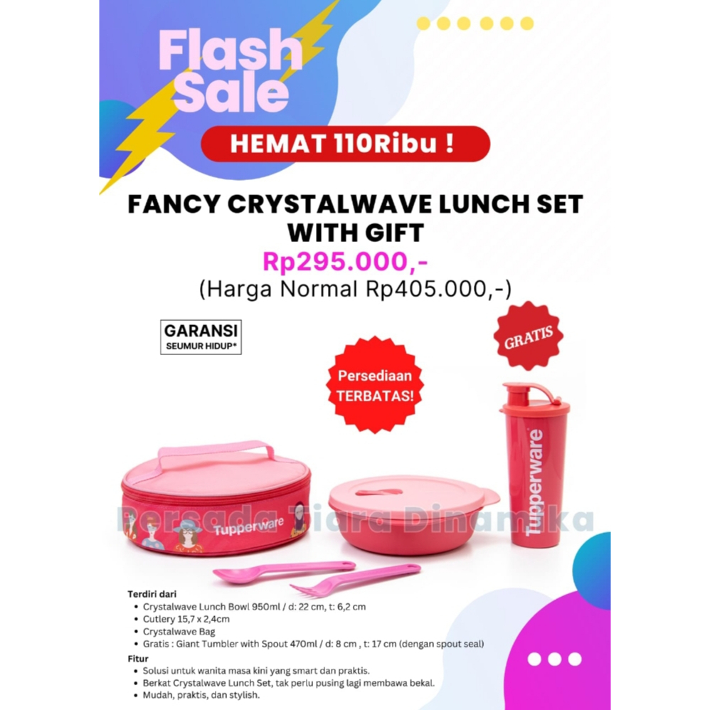 Jual TUPPERWARE FANCY CRYSTALWAVE LUNCH SET GRATIS GIANT TUMBLER 470ML ...
