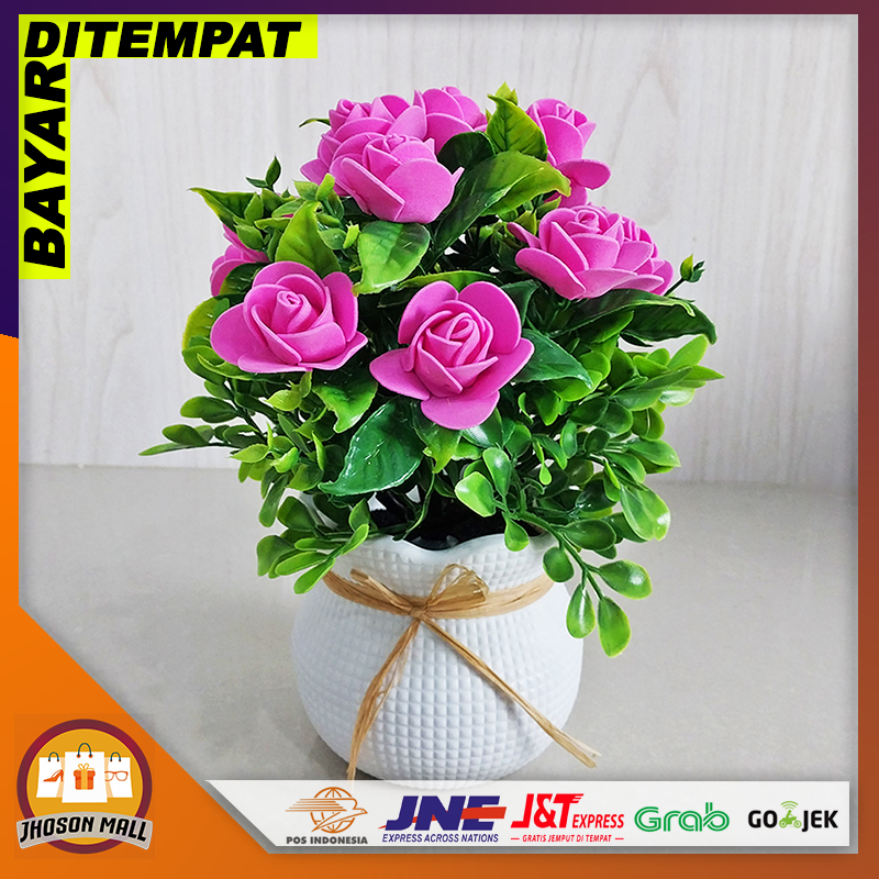 Jual JM Pot Bunga Plastik / Pot Bunga Hias Mawar Palsu / Tanaman Hias ...