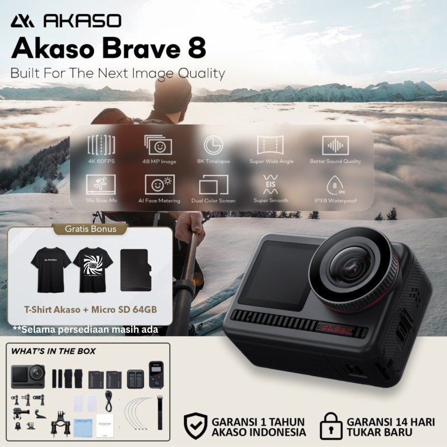 Jual Akaso Brave 8 4K 60FPS Waterproof Action Camera Dual Screen | Shopee Indonesia