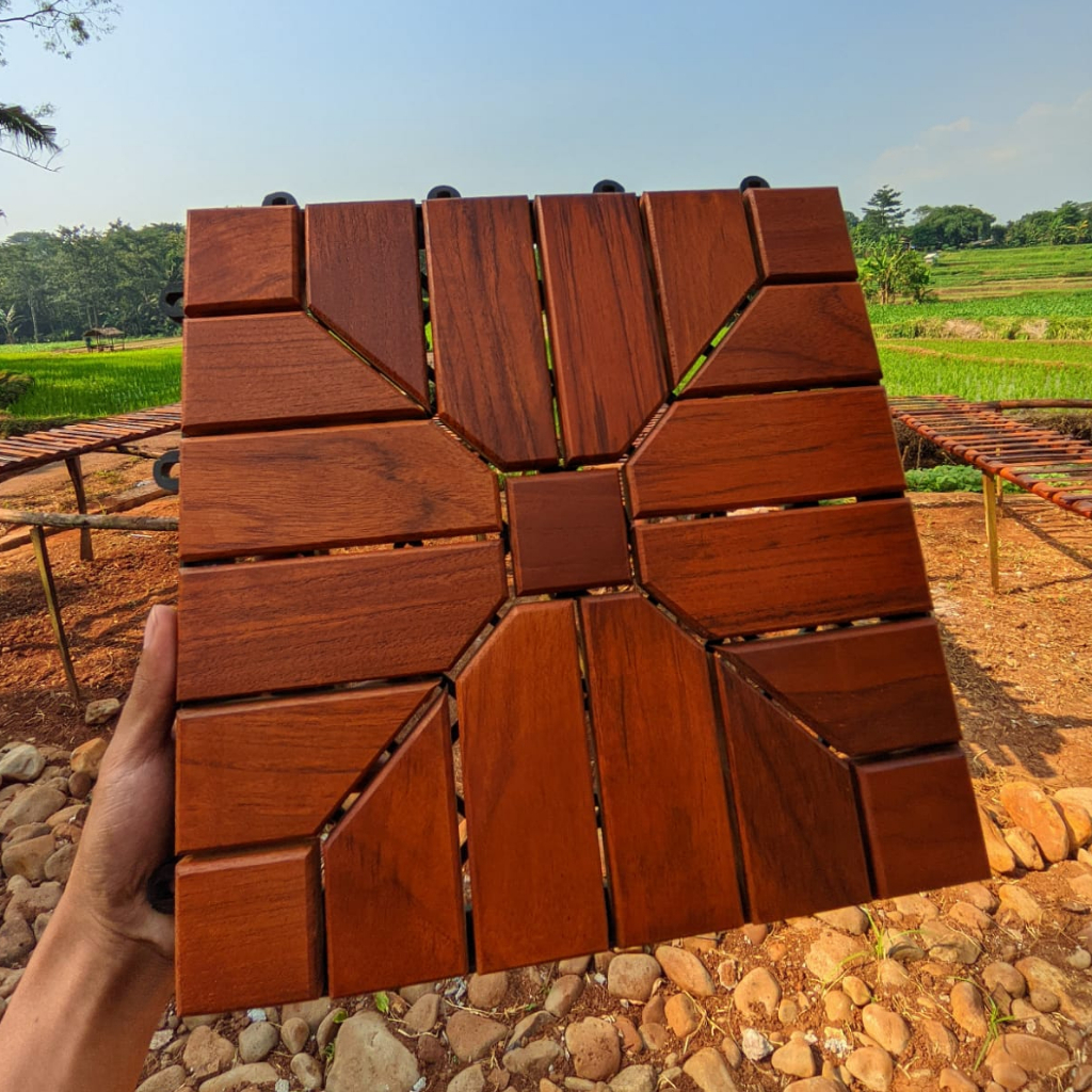 Jual Decking Tiles Ubin Lantai Kayu Jati Motif Bunga Bongkar Pasang 30 ...