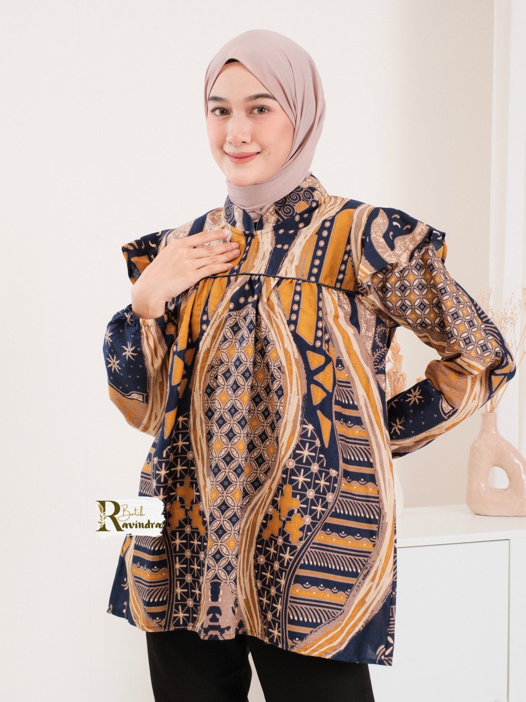 Jual Blouse Batik Kuning Navy | Shopee Indonesia