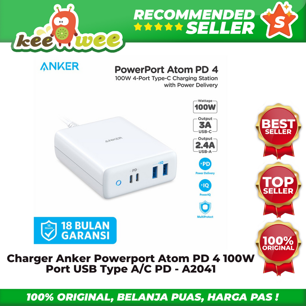 Jual Charger Anker Powerport Atom PD 4 100W Port USB Type A/C PD ...