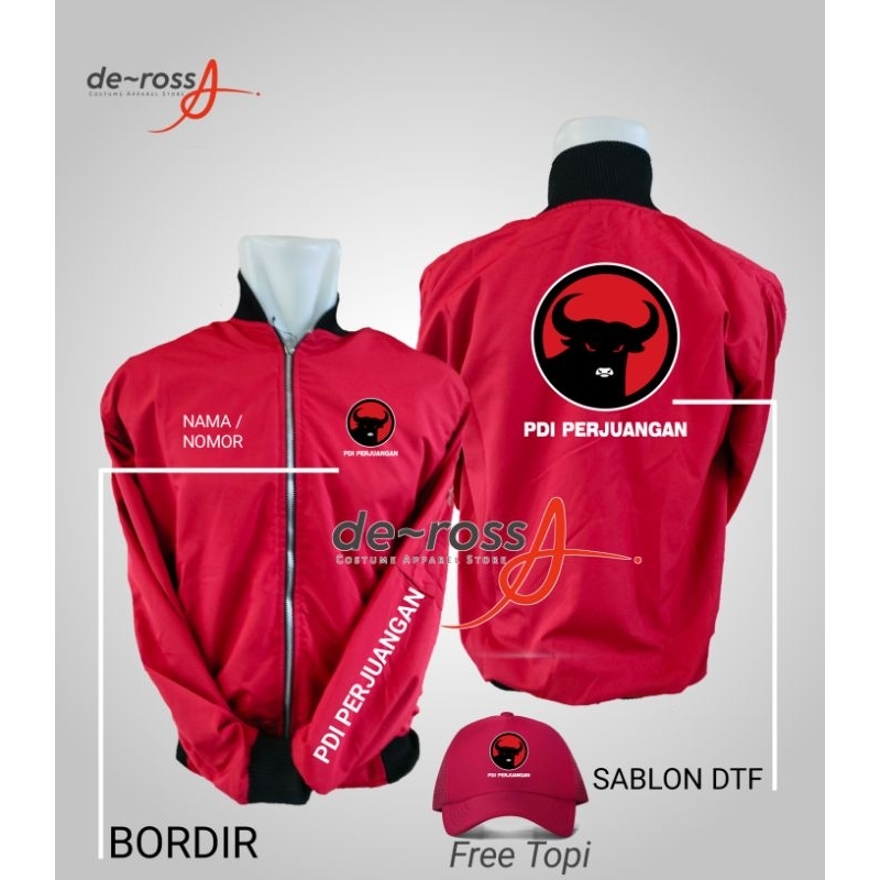 Jual Bomber PDI perjuangan Jaket PDI full bordir&sablon free topi ...