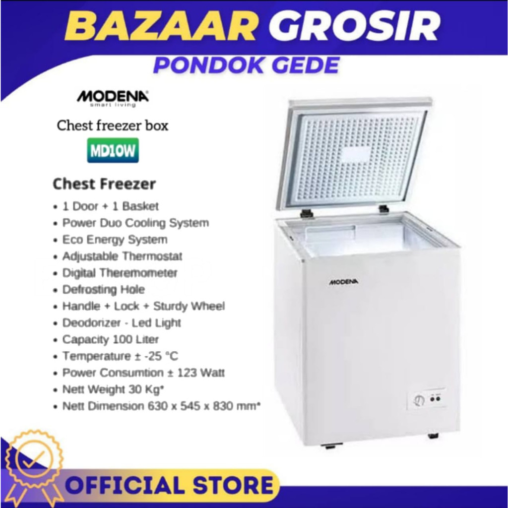 Jual CHEST FREEZER MODENA MD-10WH MD10WH MD 10 WH 100 L LITER | Shopee ...
