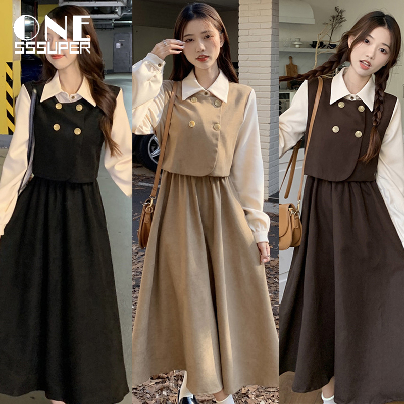 Jual Gaun mozaik desain retro Perancis gaun panjang dua potong dengan ...