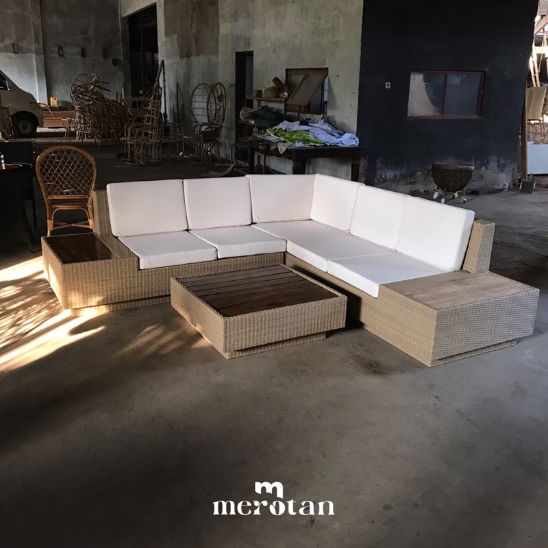 Jual Set Sofa Sudut Rotan Sintetis / Sofa Tamu Rotan Sintetis Premium ...