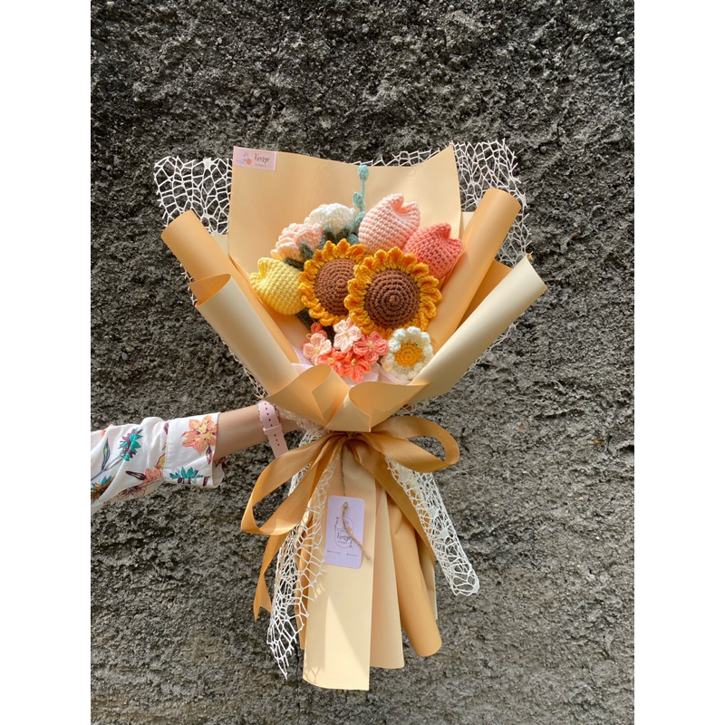 Jual Buket Bunga Rajut Custom | Crochet Flower Bouquet Custom | Shopee ...