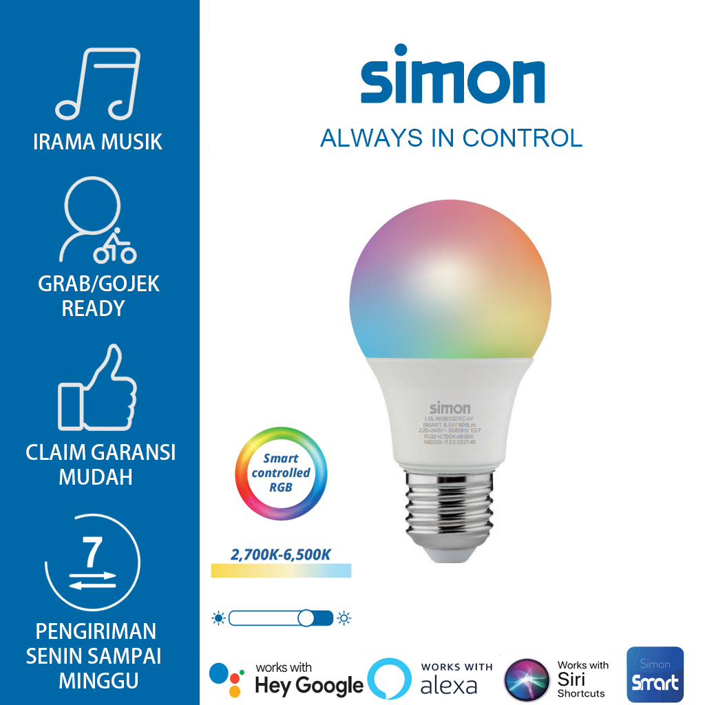 Jual Simon - Smart Bulb Rgb + Tunable Cct 8.5w Wifi | Shopee Indonesia
