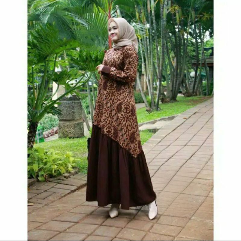 Jual gamis batik baju batik muslimah batik kombinasi ⠀⠀⠀⠀ | Shopee ...
