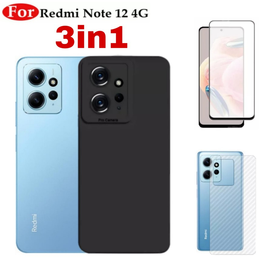 Jual Paket 3 in1 Redmi Note 12 4G Casing Liquid Silicone Softcase ...