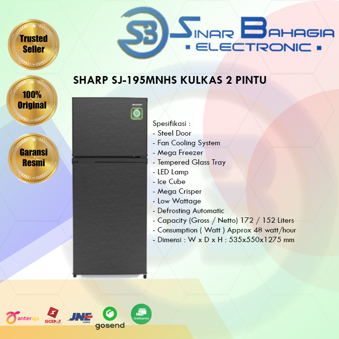 Jual SHARP SJ-195MNHS KULKAS 2 PINTU (NEW) (KHUSUS BANDUNG) | Shopee ...