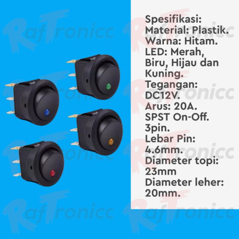 Jual Saklar / SwitchToggle Rocker Bulat LED 3pin 12V | Shopee Indonesia