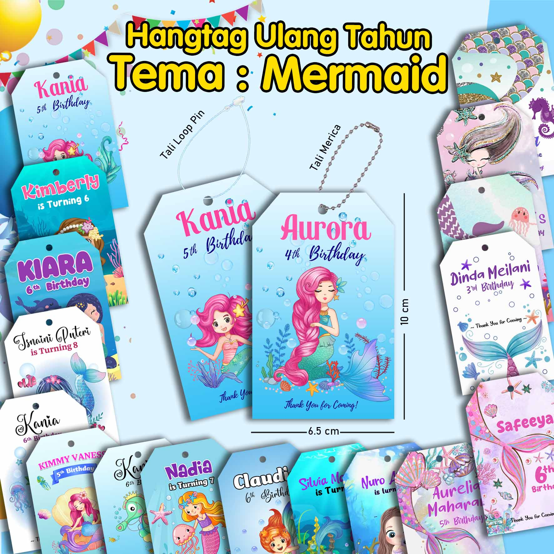 Jual alafaproject_id 8 Pcs Hangtag Ulang Tahun Birthday Tema Mermaid ...
