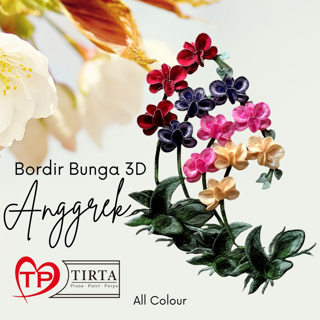 Jual ANGGREK, Bordir bunga 3D utk aksesoris, fashion, figura, hijab ...