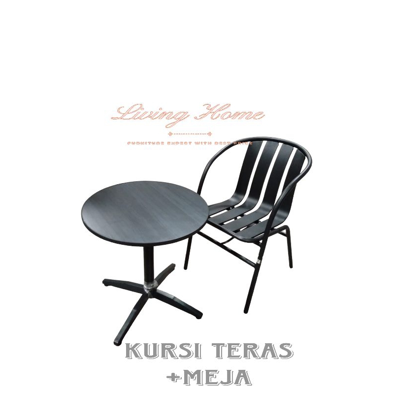Jual Meja Bulat + 2 Kursi teras Besi Hitam | Shopee Indonesia