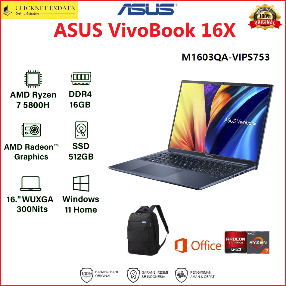 Jual ASUS VivoBook M1603QA RYZEN 7-5800H 16GB 512GB SSD 16" IPS WIN11 ...