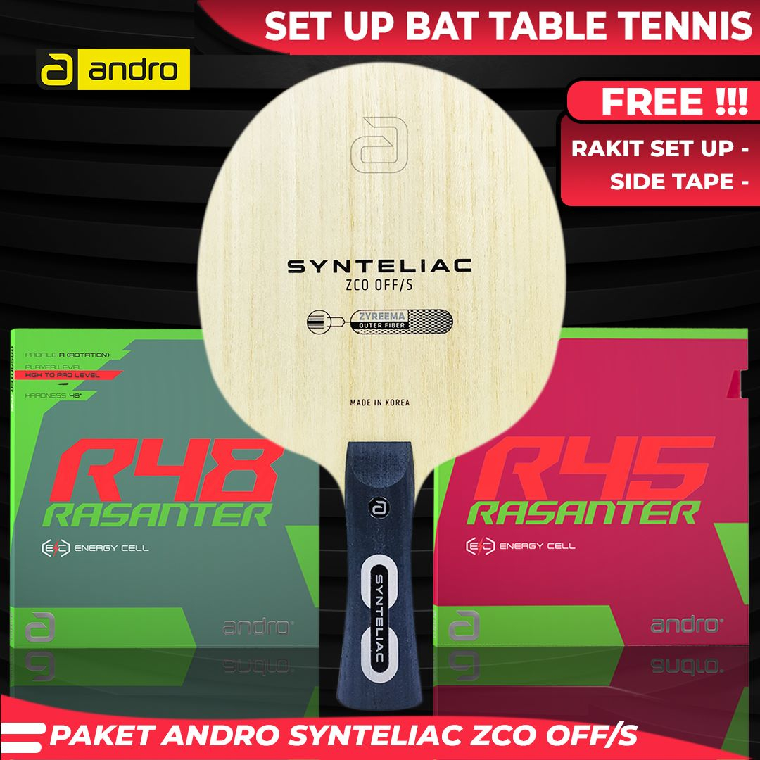 Jual Paket Bat Pingpong Rakitan Synteliac ZCO OFF/S Andro Rasanter R48 ...