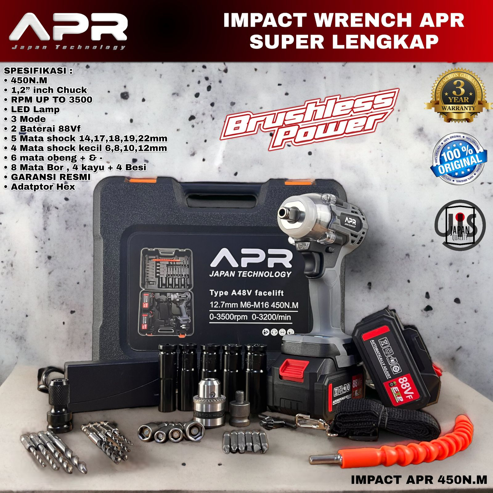 Jual APR Impact Wrench Jumbo 99V 1800nm Mesin Pembuka Baut Ban Mobil ...
