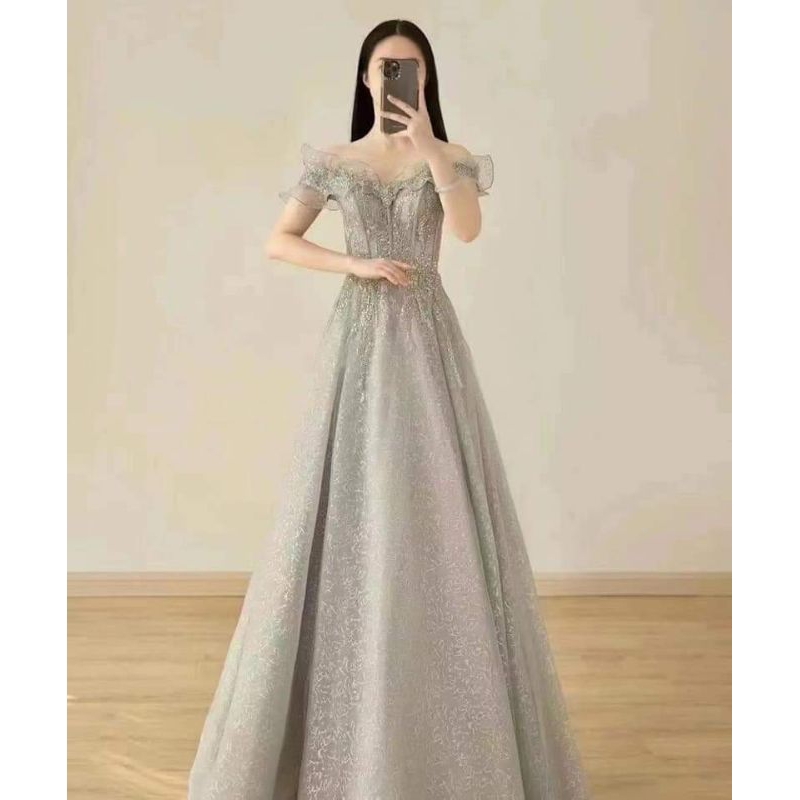 Jual Gaun premium silver korean look new design | Shopee Indonesia