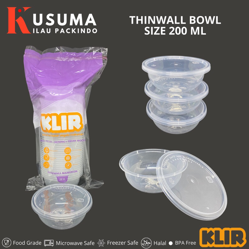Jual KLIR THINWALL BOWL 200ML, 300ML, 400ML, 500ML ISI 25PCS PER PACK MANGKOK MAKAN PLASTIK 200 ...