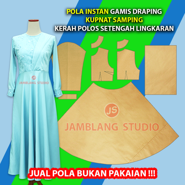 Jual Pola Instan Gamis Draping Kupnat Samping Leher Polos Setengah Lingkaran [Pola Baju Jamblang ...