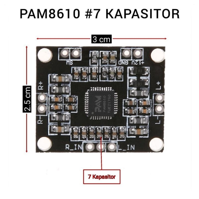 Jual PAM8610 HW-009 7 Kapasitor Module Mini Amplifier 2x15w 12 Volt DC | Shopee Indonesia