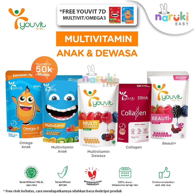 Jual Youvit Series Multivitamin Suplemen Dewasa Anak Omega Collagen Beauti+ Gummy | Shopee Indonesia