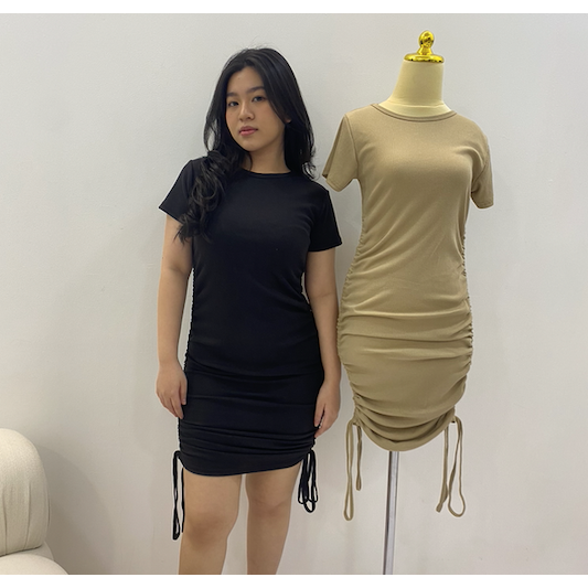 Jual ILLEN Dress Top l Dress Tali Serut l Bodycon Dress l Rib Knit ...