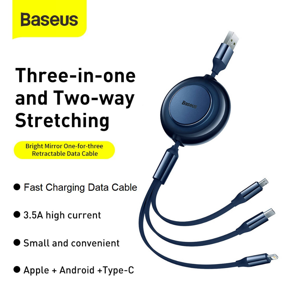 Jual BASEUS ORIGINAL Kabel Data Bright Mirror 2 Retractable 3 in 1 ...