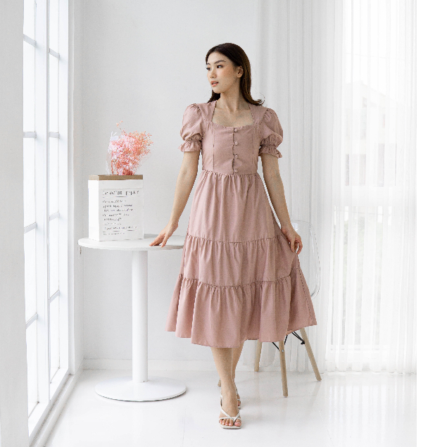 Jual CLARINI - Dress Midi Wanita - Anette Dress | Shopee Indonesia
